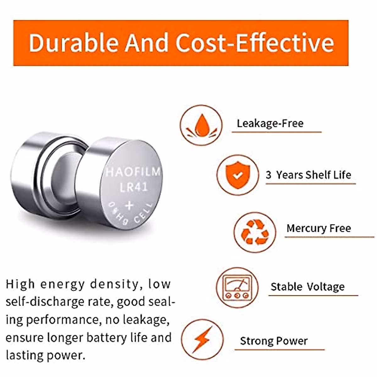 HAOFILM LR41 AG3 392 384 192 Advanced Alkaline Battery, 1.5V Round Coin Cell Battery (Pack of 10)