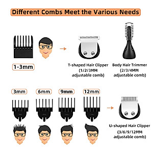 Men Beard Trimmer, Shaving Machines with 6 In 1 Grooming Kit for Hair Clippers Body Mustache Nose Hair Trimmer for Men Cordless, Waterproof Electric Trimmer for Men with USB Rechargeable