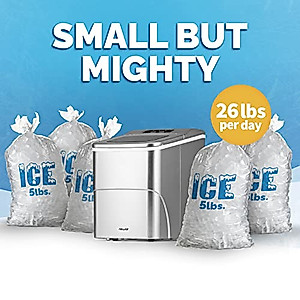 Newair 26 lbs. Countertop Ice Maker, Portable and Lightweight, Intuitive Control, Large or Small Ice Size, Easy to Clean BPA-Free Parts, Perfect for Cocktails, Scotch, Soda and More