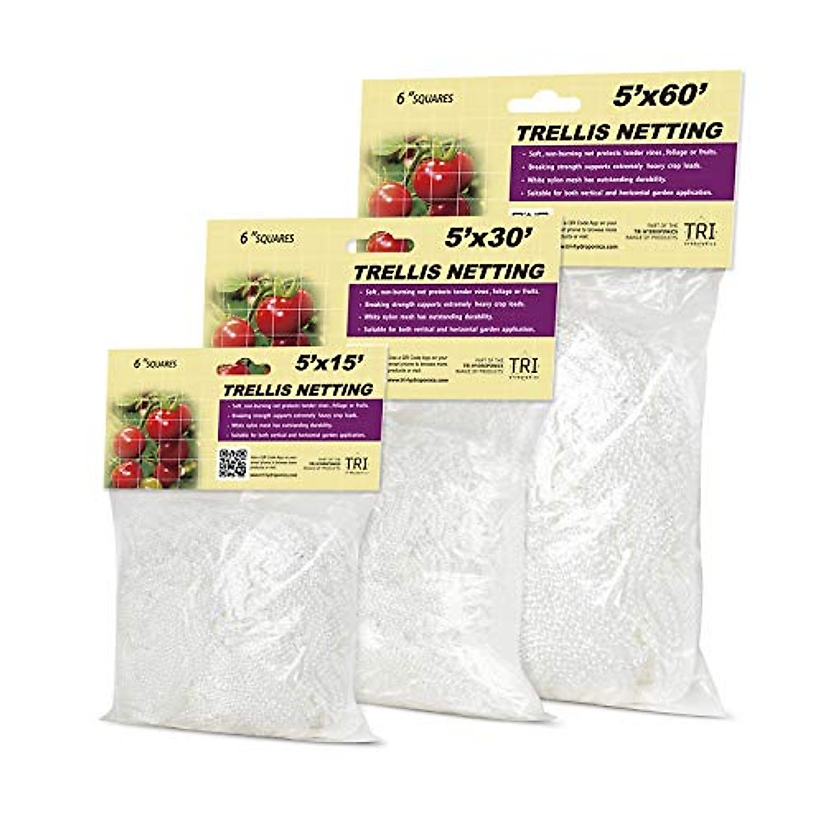 CastleGreens 5 x 60ft Plant Trellis Netting, Heavy-Duty Polyester Trellis Net Design for Climbing Fruits and Vegetables, Hydroponics Grow Net, Easy to Use, 1-Pack