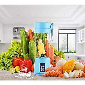 USB Portable Blender Juicer Cup, 3CPRECIOUS Fruit Juice mixer, Mini Portable Rechargeable Battery/Juicing Blender Mixer, 380ml (Blue)