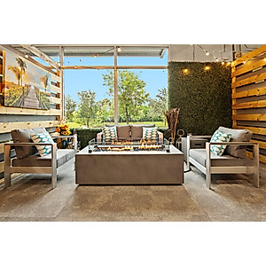 60" Rectangular Modern Concrete Fire Pit Table w/Glass Guard and Crystals (Gray)