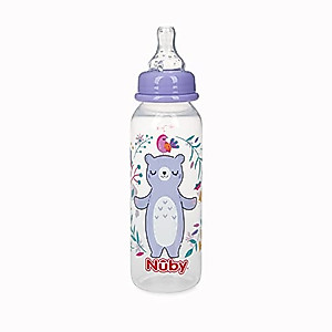 Nuby Printed Non-Drip Bottle, 1 Pack of 1 Bottle, 8 Ounce, Colors May Vary