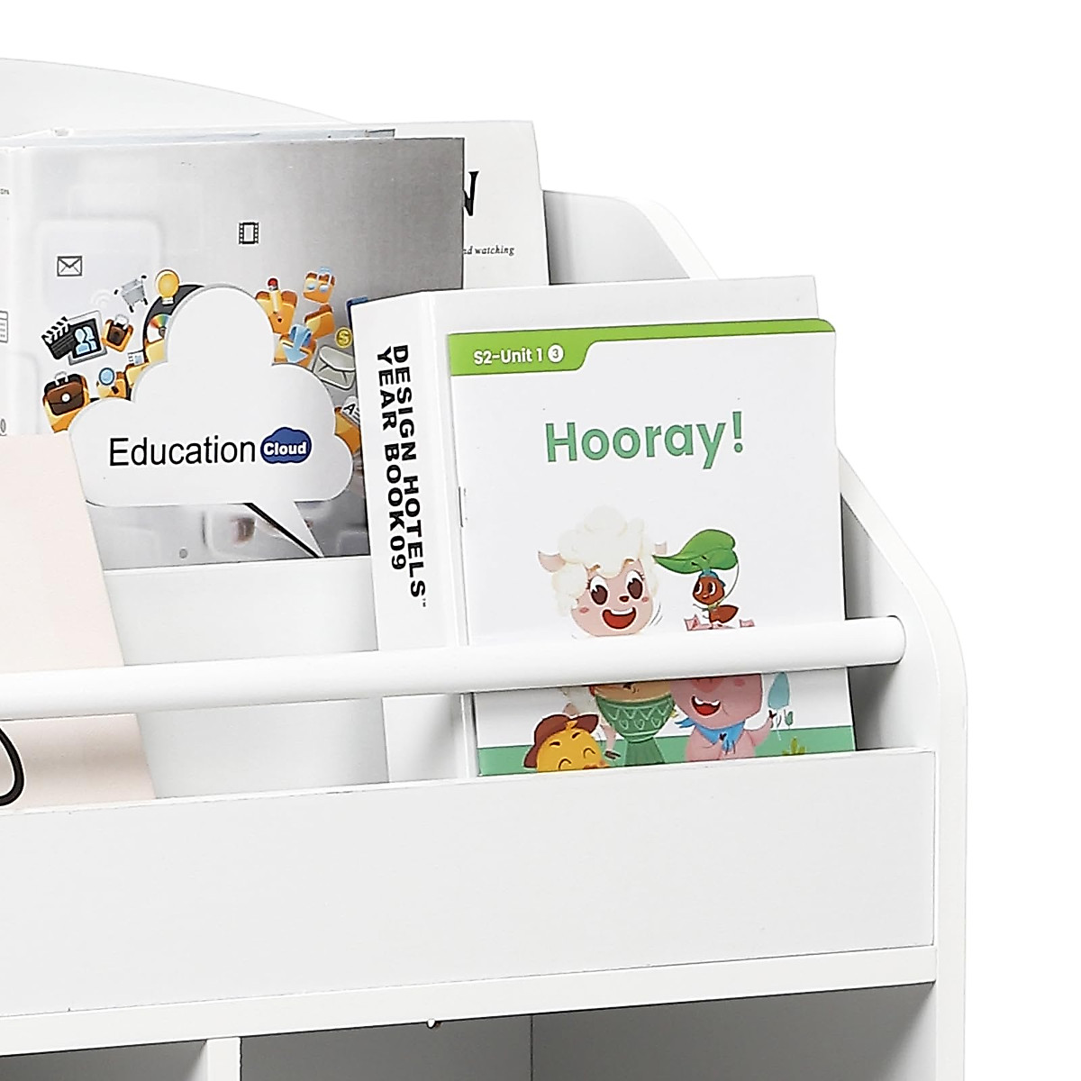 EastVita Kids Bookshelf Toy Storage Kids Book Toy Shelf Organizer Natural Solid Wood Baby Bookcase for Bedroom Living Room Playroom White