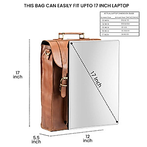 Handmade World Full Grain Buffalo Leather 17 Inch Large Backpack Convertible Vertical Messenger bags Computer Briefcase Laptop Satchel Travel Bag for Office Work College