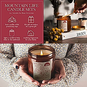 Hidden Label Scented Candles for Indoor Outdoor, Tobacco&Amber Large Soy Candles for Home 12oz 80 Hours Long Burning, Mountain Life Collection Travel Candle Set Gifts for Birthday Valentines Day