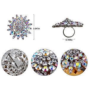 Alilang Adustable Silvery Tone Iridescent Clear Crystal Colored Rhinestones Floral Ring