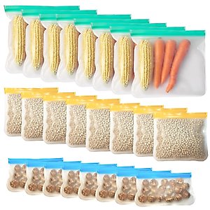 24Pcs Reusable Freezer Bags Food Storage Bags WLRGOOD Flat Silicone Bags Leakproof BPA Free Freezer Gallon/Lunch/Sandwich/Snack Reusable Storage Bags for Meat Fruit Veggies Travel Home Storagation