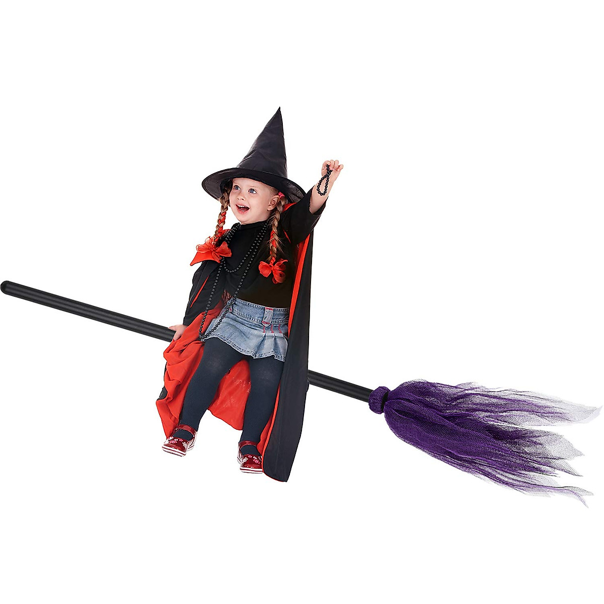 3 Pieces Halloween Witch Broom Plastic Witch Broomstick Kids Broom Props Witch Broom Party Decoration for Halloween Costume Decoration, 3 Colors (Green, Purple, Orange)