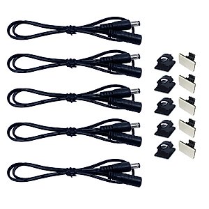 Litever Extension Jumper Cable Black, 20 Inches, 20 AWG 2468 Wire, Male to Female Jump Cord with 5.5mm x 2.1mm Universal DC Barrel Connector. Suitable for LED Light Strips, Security Cameras. 5-Pack