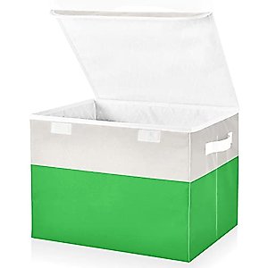DOMIKING Rustic Neon Green Large Storage Bin with Lid Collapsible Shelf Baskets Box with Handles Closet Organizer for Bedroom Living Room Kid's Room