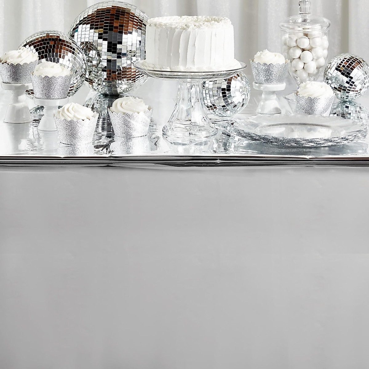 Juvale 3 Pack Metallic Silver Plastic Tablecloth for Birthday Party Decorations (Shiny Foil, 54x108)