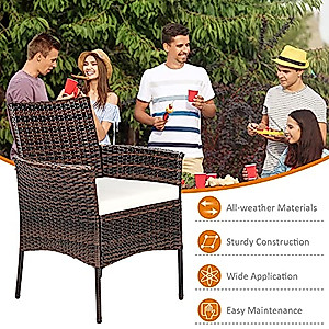 Tangkula 2 Pieces Patio Wicker Chair, Outdoor PE Rattan Armchairs with Removable Cushions, Patio Dining Resin Wicker Chairs for Garden, Poolside, Lawn, Porch and Backyard (Mix Brown)