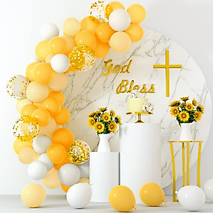 TUPARKA 12 inches Yellow White Gold Confetti Balloons 60 Pack Pastel Yellow White Party Balloon for Sunflower Honeybee Theme Birthday Baby Shower Party Supplies