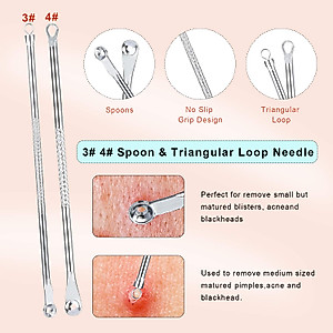 7PCS Blackhead Remover, Blackheads Extraction Removal Tool, Blemish Acne Pimple Extractor, Stainless Steel Removing Kit, Nose Face Clean Tools by OMDEAL
