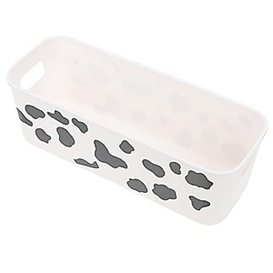 Yardwe Desktop Makeup Organizer Bin Cow Pattern Goodie Containers Phone Storage Case Box Items Bin Sundries Tray for Book Cosmetics Food Home Office
