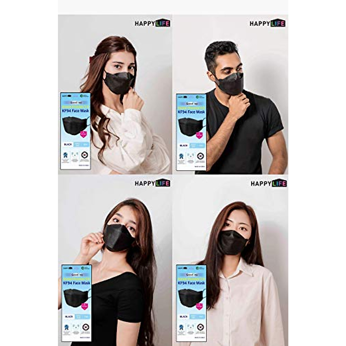 (20PCS) Black Disposable KF94- Face Masks 4-Layer Filters Breathable Comfortable Nose, Good Day, Dust Mask, Black KF94 Masks Made in Korea.