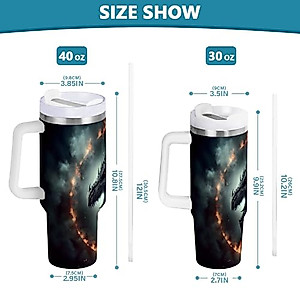 Maunzc 40 oz Tumbler with Handle and Straw, Insulated Stainless Steel Travel Mug with Lid for Coffee, Iced Tea, Water, Gift for Men Women (Dragon Dungeon Fire)