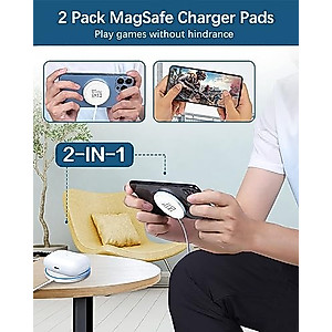 2 Pack Fast 15W Wireless Charger for iPhone and AirPods - Magnetic Apple MagSafe Compatible Charging Pad and 5ft Dual Port Cable