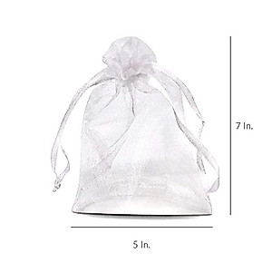 Organza Bags - 50 Pack 5x7 Inch Small Sheer Drawstring Pouches, Mini White Sachet Mesh Cloth Bags in Bulk for Business, Party Favor Gifts, Jewelry, Soap, Lip Gloss, Weddings, Candy, Treats