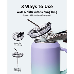 Trebo Water Bottle 64oz with Paracord Handle, Half Gallon Food-grade Double Wall Vacuum Stainless Steel Insulated Jug with Straw Spout Handle Lids,&Trebo 50 oz Mug Tumbler with Handle, Coffee Cup