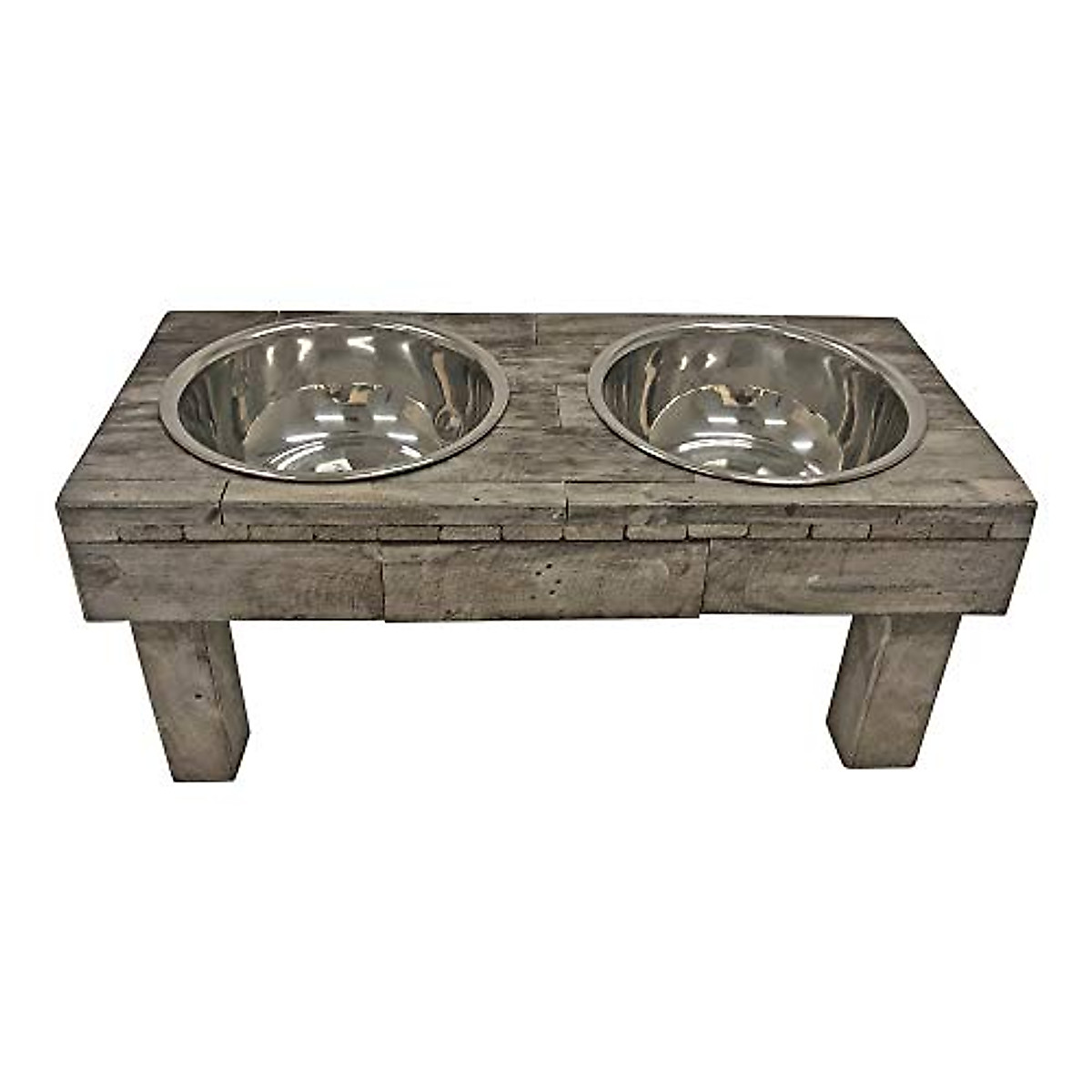 Huntley Equestrian Pet Berjen Table Elevated Double Bowl Pet Feeder, Brown Wash (Large) (02189)