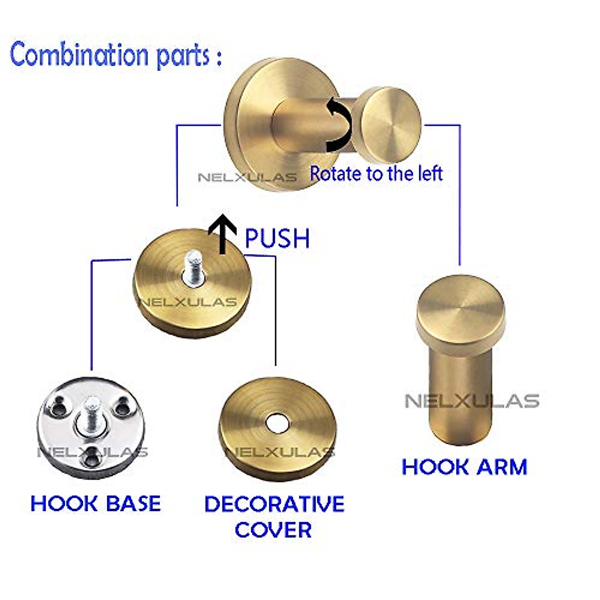 NELXULAS Golden Brushed Stainless Steel Single Super Heavy Duty Wall Mount Hook, Bath Towel Hooks, Coat Hanger (2", 4 PCS)