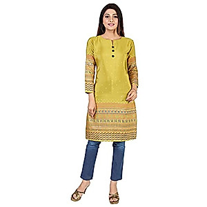 Indian Tunic Tops for Women Long India Kurta Party Wear Silk Kurtis (Green, 3XL)