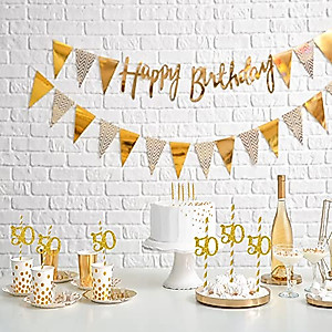 Labakita 50th Birthday Party Straw Decor - 50th Birthday Paper Straw Decor - 50th Birthday Striped Decorative Straws - Set of 24