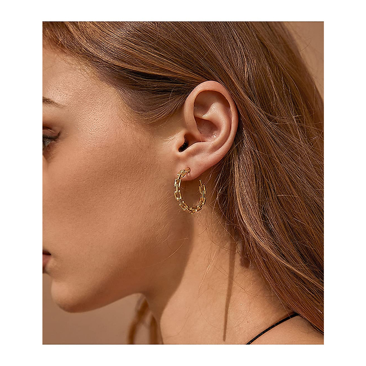 Hoop Earrings for Women - Chain Hoop Earrings in 14k Gold - Link Hoop Stud Earring（Dia.20mm）