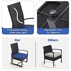 kinbor 5 Pieces Outdoor Patio Furniture Set, Wicker Pool Deck Chairs with Ottomans and Coffee Table, PE Rattan Conversation Set for Balcony Porch Backyard Garden Poolside, Dark Blue