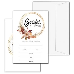 Pampas Grass Bridal Shower Invitations with Envelopes, 25 Pcs Boho Tropical Desert Blank Fill-in Invites for Wedding Reception, Engagement Party, Bachelorette Party(15)