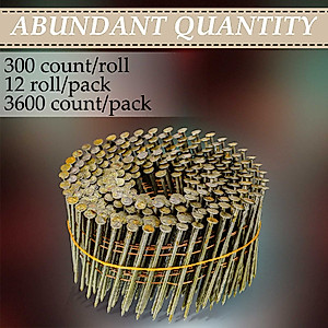 Hotop 3600 Count Siding Nails, 15-Degree Wire Collated Coil Stainless Steel Ring Shank Nails, Full Round Head Hot-Dipped Galvanized Siding Nailer Attachment Replacement Parts (2 Inch)