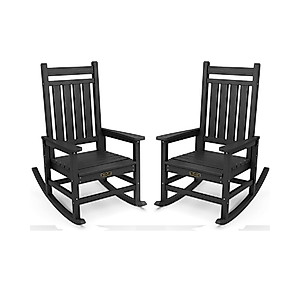 SERWALL Outdoor Rocking Chair Set of 2, HDPE Rocking Chairs for Adult, Black