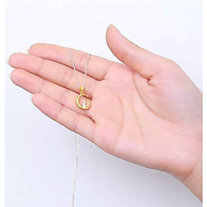 Cute Bunny Rabbit On The Moon Pendant Necklace for Women Teen Girls S925 Sterling Silver Hypoallergenic Dainty Tiny Crescent Choker 18" Chain Collar Delicate Animal Jewelry Gifts Box for Daughter