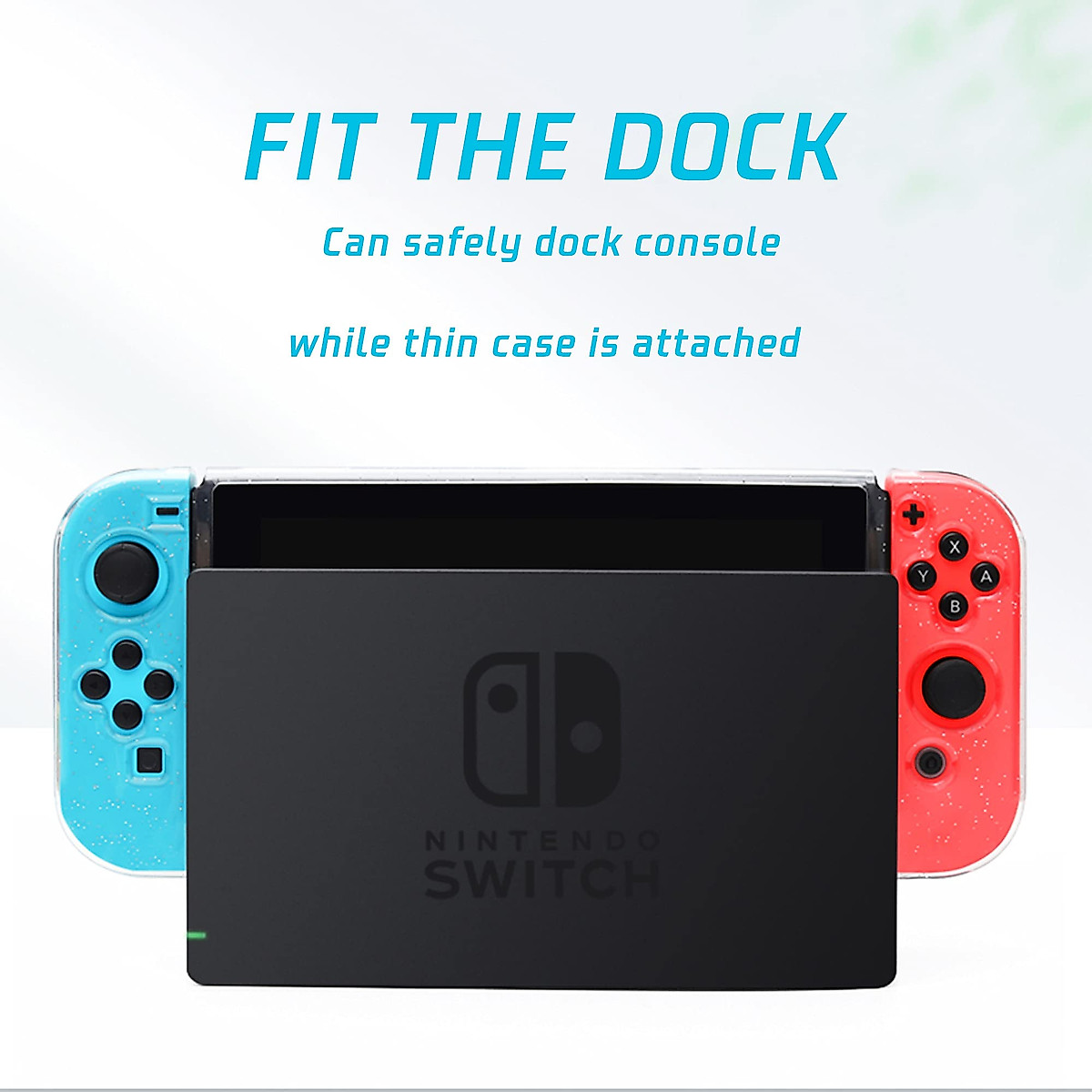 FANPL Glitter Clear Case for Nintendo Switch, Hard Shell Dockable Protective Case Cover for Switch and Joy Con Controller with 2 Bling Thumb Grips (Transparent)