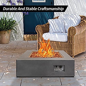 Kante 35 Inch Propane Fire Pit Table, Square Concrete Outdoor Fire Pit, 50,000 BTU for Outside Garden Patio Concrere Gray