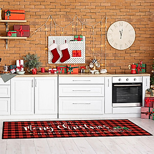 Dintszyayue Christmas Hallway Runner Rug 2'x6' Non Slip Washable Kitchen Runner Rugs Floor Carpet Runner for Hallway Entryway (Red)