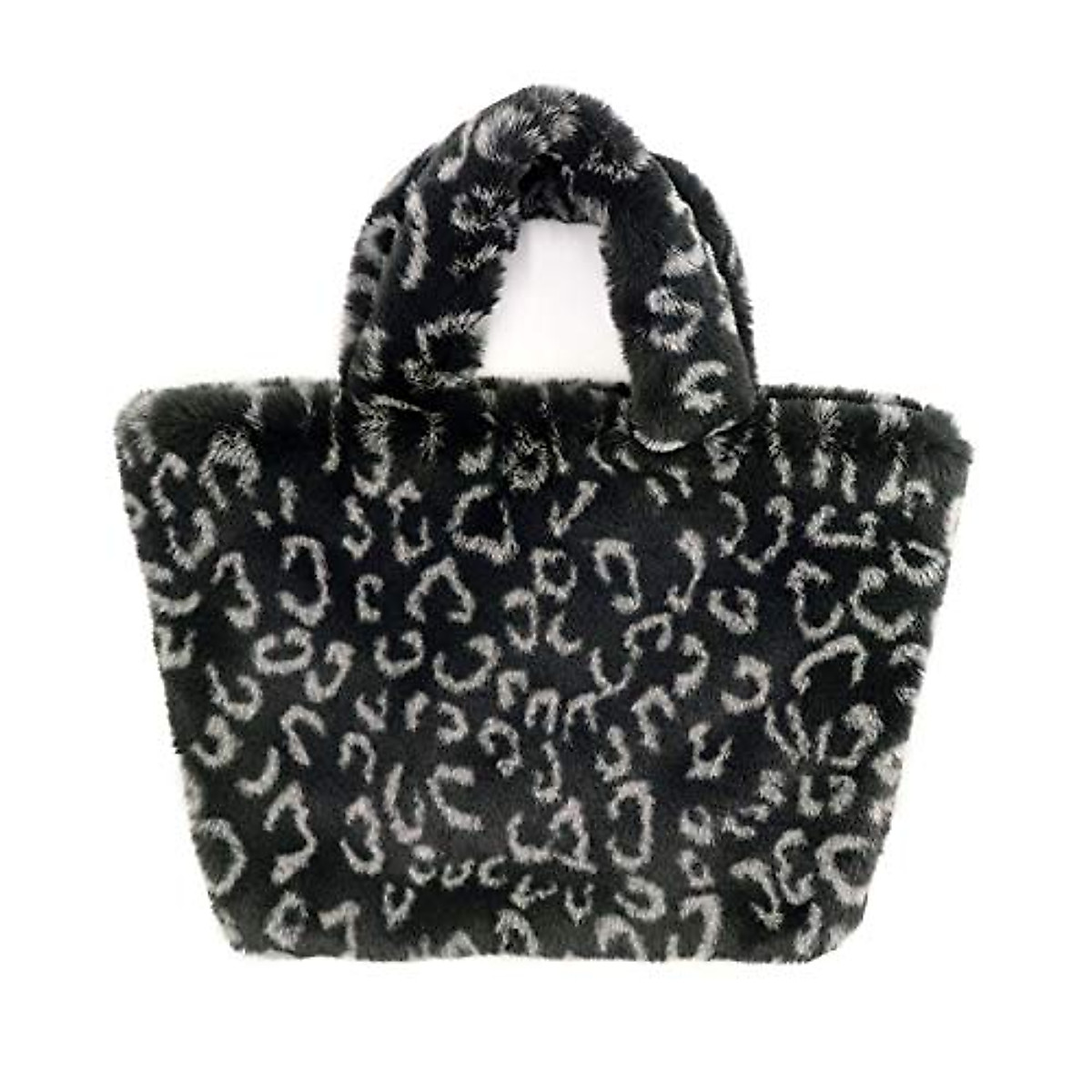 surell - Faux Rex Rabbit Fur Leopard Print Handbag - Small Fuzzy Tote Bag - Cute Y2K Style - Luxurious Fluffy Fashion Purse Gift - Animal Print Pocketbook - Spotted Stylish Handbag - (Dark Green)