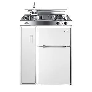 Summit C30ELGLASS 30 Kitchenette with 2 Element Cooktop Refrigerator with Freezer Sink and Faucet in White