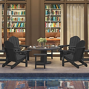 Mdeam Adirondack Outdoor Side Table,Double 18" HDPE Patio End table Weather Resistant &Easy Assembly for Indoor,Porch,Pool(Black)