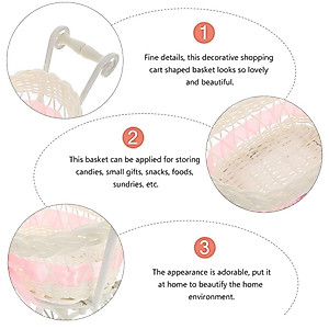 ARTIBETTER 2pcs Wicker Stroller Rattan Woven Basket Candy Snacks Goodie Treat Cart for Shower Centerpieces Decoration Pink