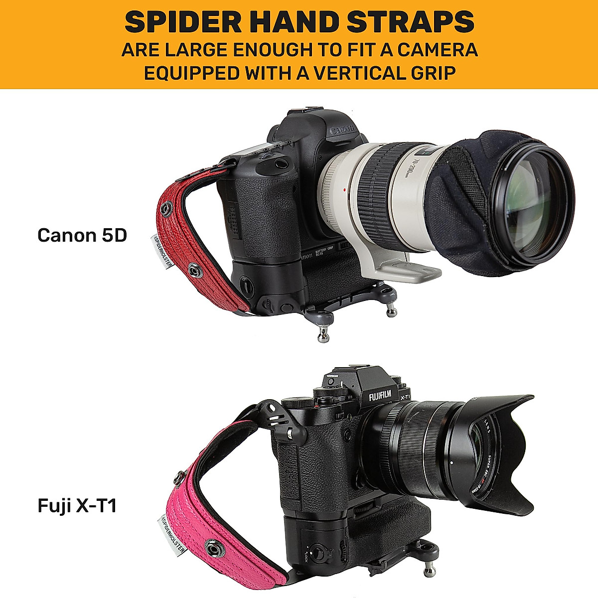 SPIDER HOLSTER - SpiderPro Camera Hand Strap v2 with Snap Assembly and Optional Wrist Strap – DSLR and Mirrorless Compatible (Graphite) - Vegan Leather + Memory Foam