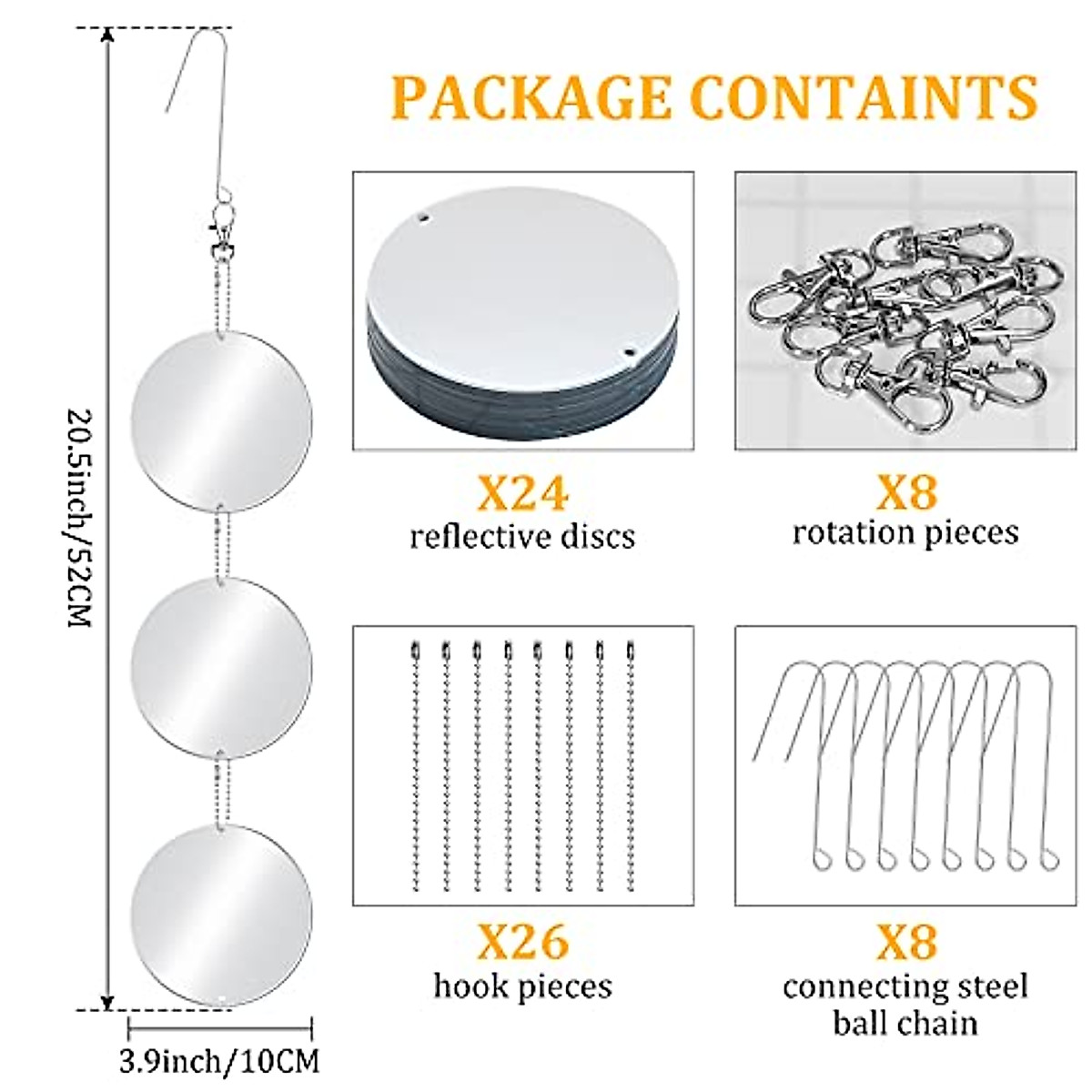 Firiglob 24 Pack Bird Scare Discs Set, 3.9 Inch Large Double-Sided Bird Reflectors, Upgraded Discs Set Reflective, Bird Scare Devices to Keep All Birds Away Like Woodpeckers, Pigeons, Ducks, Herons
