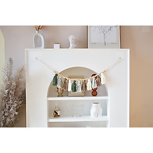 Decocove Tassel Garland - Boho Tassel Garland with Wood Beads - Wall Decor for Dorm, Girls Room and Nursery Room - Olive Green (36 inch)