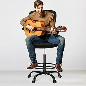 Drafting Chair,Tall Standing Desk Chair Comfortable Office Chair with Foot Ring Flip-up Padded Arms Height Adjustable Computer Task Chair Ergonomic Mesh Mid-Back Desk Chair,Black