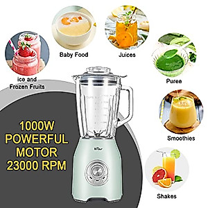 Bear Countertop Blender, 1000W Professional Smoothie Blender for Shakes and Smoothies with 51 Oz Glass Jar, Step-less Speed Knob and 3 Functions for Crushing Ice, Fruit and Pulse/Autonomous Clean