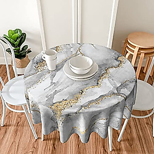 Gold Marble Round Tablecloth 60 Inch - Waterproof & Wrinkle Resistant Washable Fabric Spring Table Cloth for Dining Room Party Outdoor Picnic, White and Grey