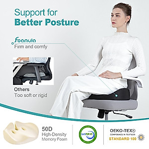 Foamula Seat Cushion for Office Chair, Memory Foam Sciatica Pain Relief Pillow, Seat Cushion for Hip, Tailbone, Coccyx Pain, Desk Chair Cushion for Office, Home Chair, Gaming Chair, Car, Wheelchair