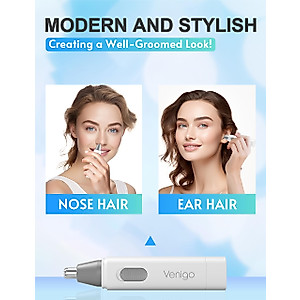 Professional Ear and Nose Hair Trimmer Clipper for Men and Women, Painless Electric Eyebrow Hair Remover, Dual Edge Blades for Easy Cleansing, Battery-Operated (White)